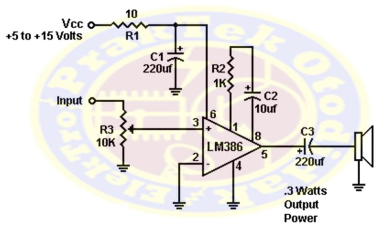 √ Skema Rangkaian Amplifier Mini LM 386 Watt Sederhana - Elektronikindo.com
